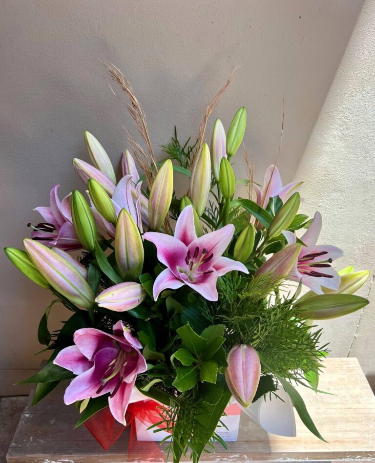 Pink and White Oriental Lily Arrangement - Blossoms of Tweed Banora Florist